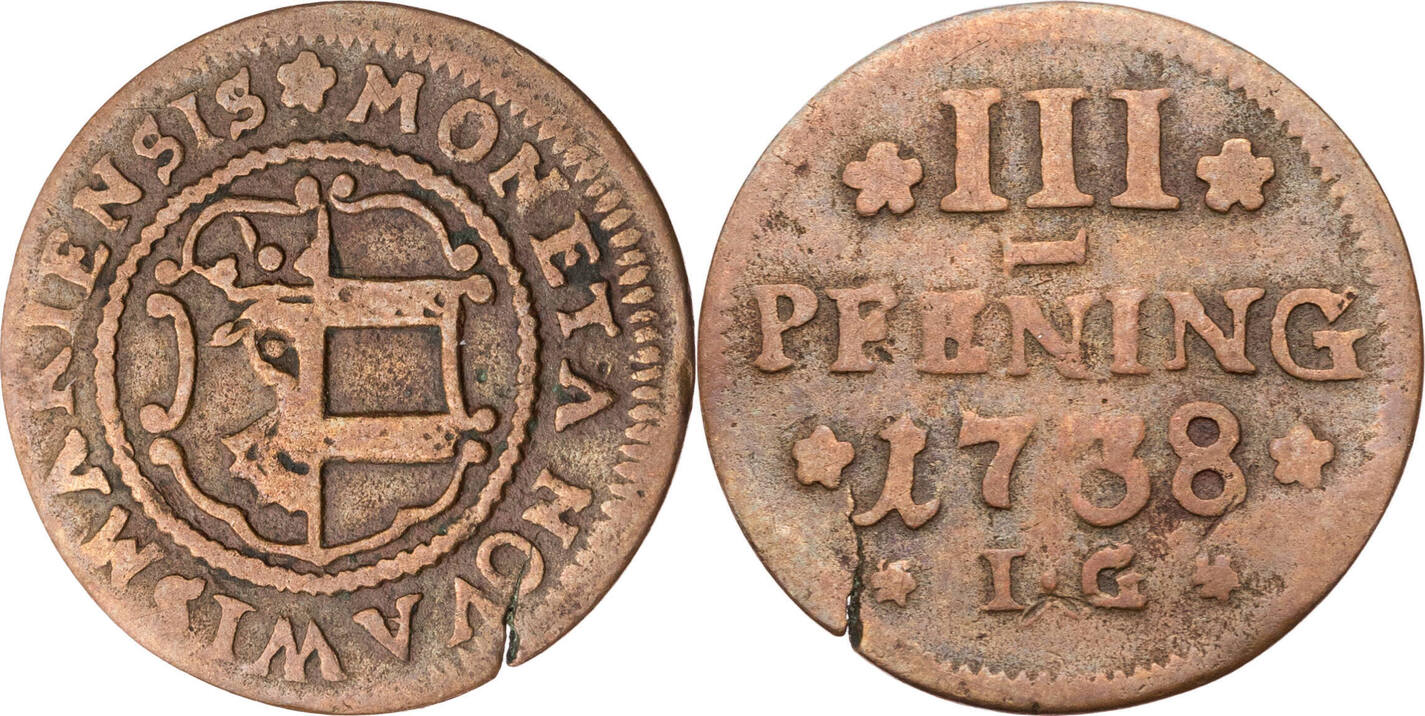 Wismar, Stadt 3 Pfening 1738 IG Unter Schweden (1648-1803) - Kursmünze ...
