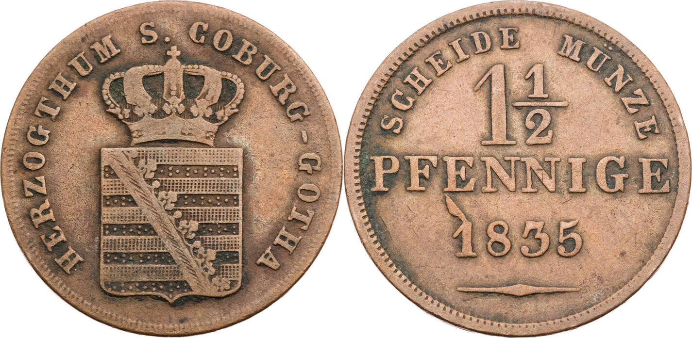 Sachsen-Coburg-Gotha 1½ Pfennige 1835 Ernst I. (1826-1844) - Kursmünze (1834-1835) F-VF ...