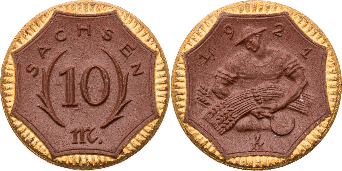 Sachsen 10 Mark 1921 Notmünze aus Böttgersteinzeug EF | MA-Shops
