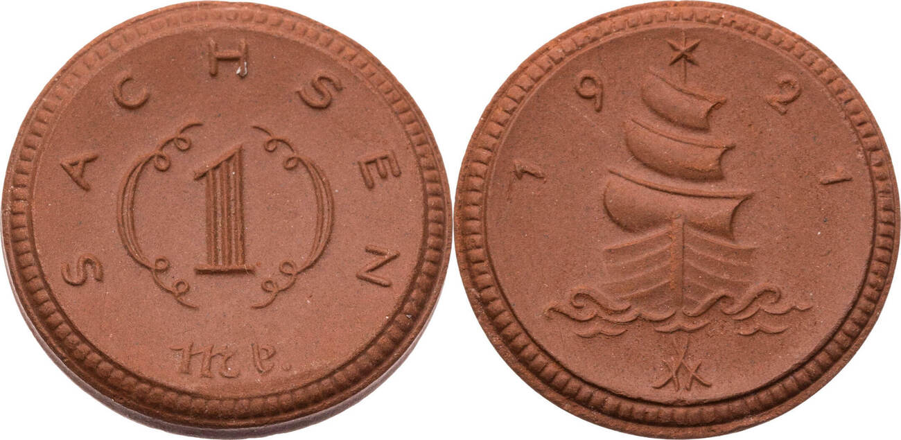 Sachsen 1 Mark 1921 Notmünzen aus Böttgersteinzeug VF-EF | MA-Shops