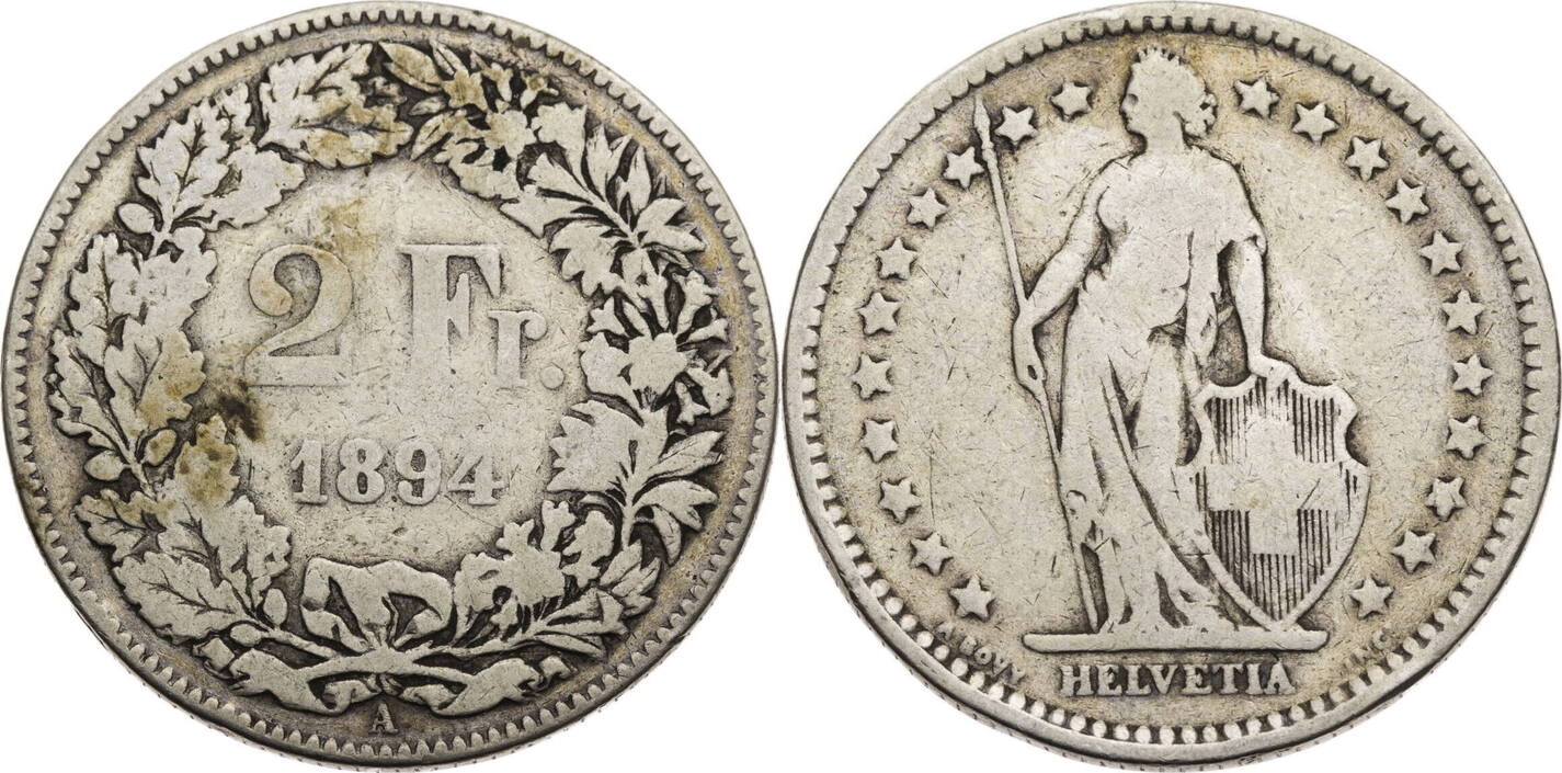Schweiz 2 Franken 1894 A Helvetia - Kursmünze (1874-1967) F | MA-Shops