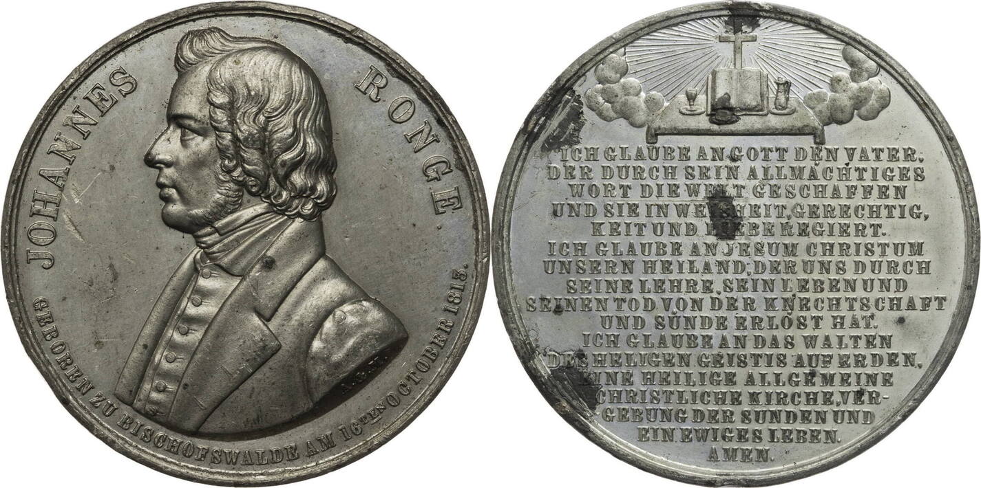 Bischofswalde Medaille o.J. (1887) Auf den Tod von Johannes Ronge VF ...