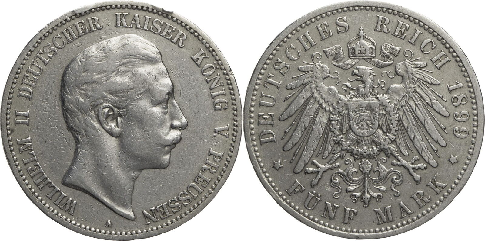 Kaiserreich, Preussen 5 Mark 1899 A Wilhelm II. (1888-1918) - Kursmünze ...