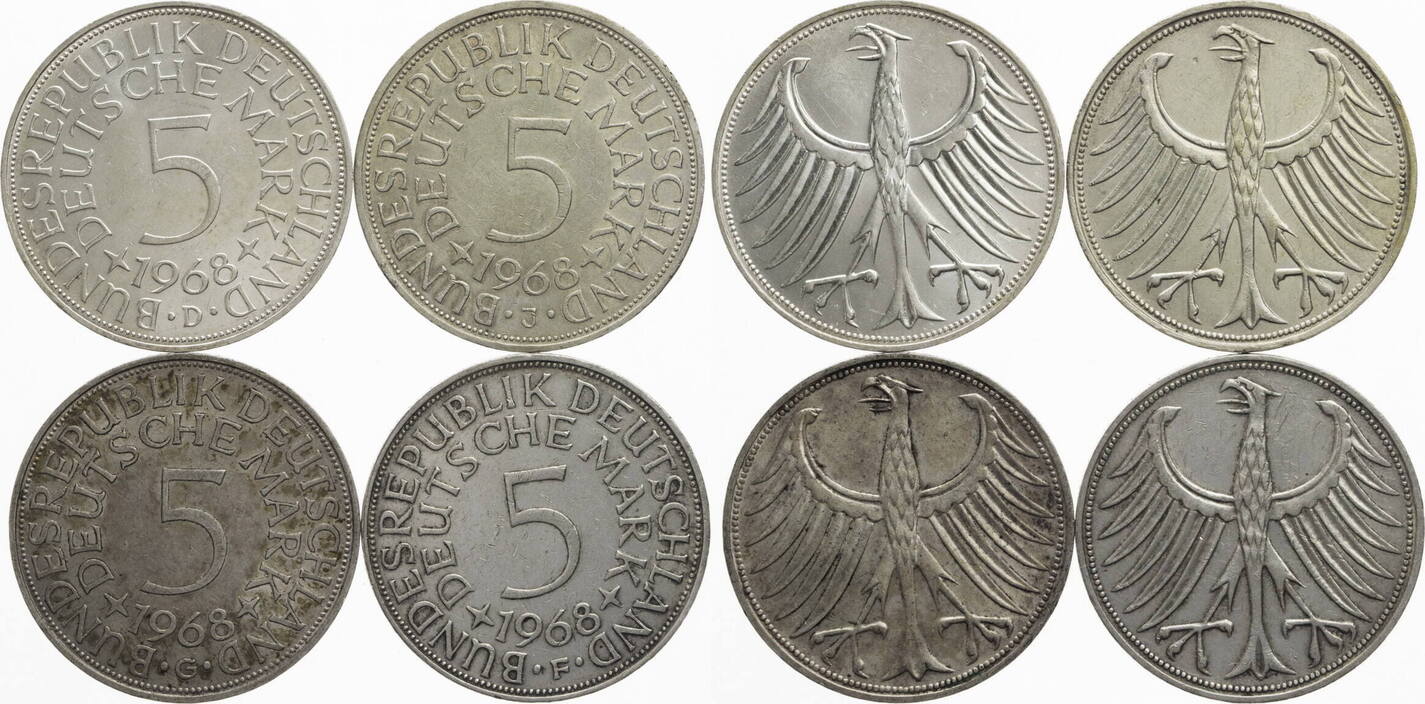 Bundesrepublik Deutschland 4 x 5 DM 1968 DFGJ kompletter Jahrgang! VF ...