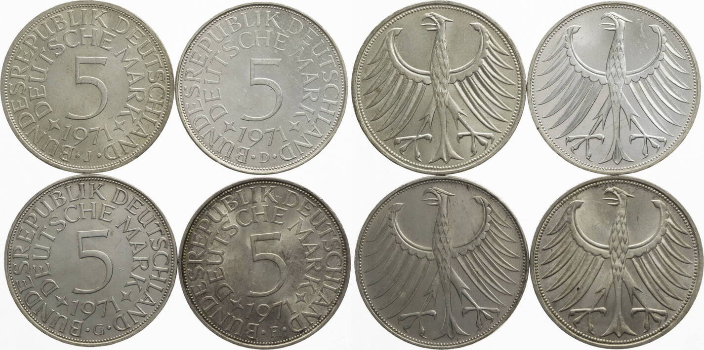 Bundesrepublik Deutschland 4 x 5 DM 1971 DFGJ kompletter Jahrgang! VF ...
