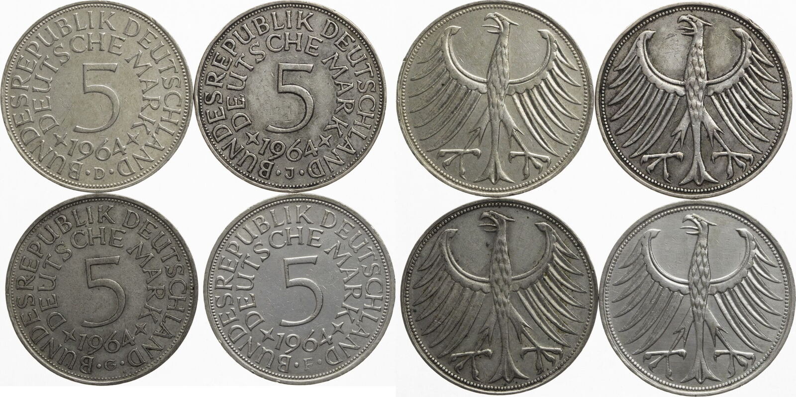 Bundesrepublik Deutschland 4 x 5 DM 1964 DFGJ kompletter Jahrgang! VF ...