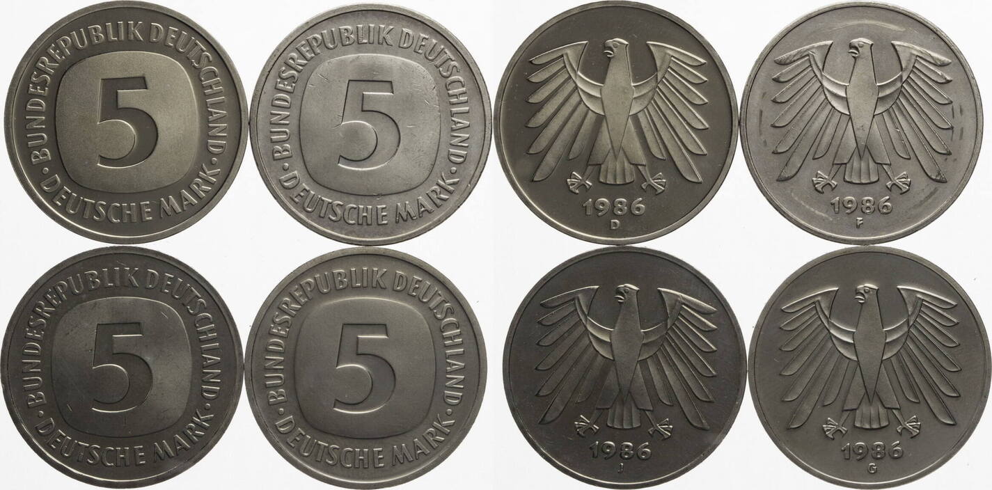 Bundesrepublik Deutschland 4 x 5 DM 1986 DFGJ 5 DM Kursmünzen ...