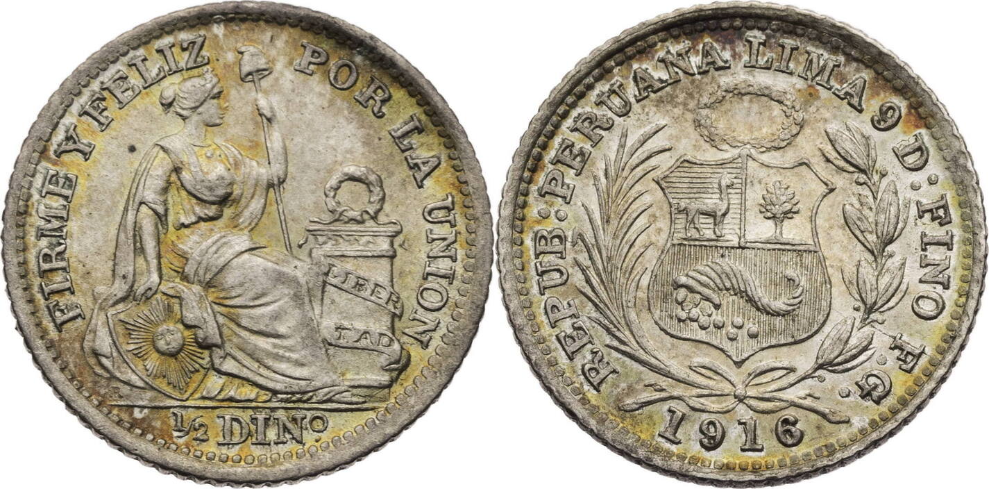 Peru 1/2 Dinero 1916 FG Kursmünze (1890-1917) EF | MA-Shops