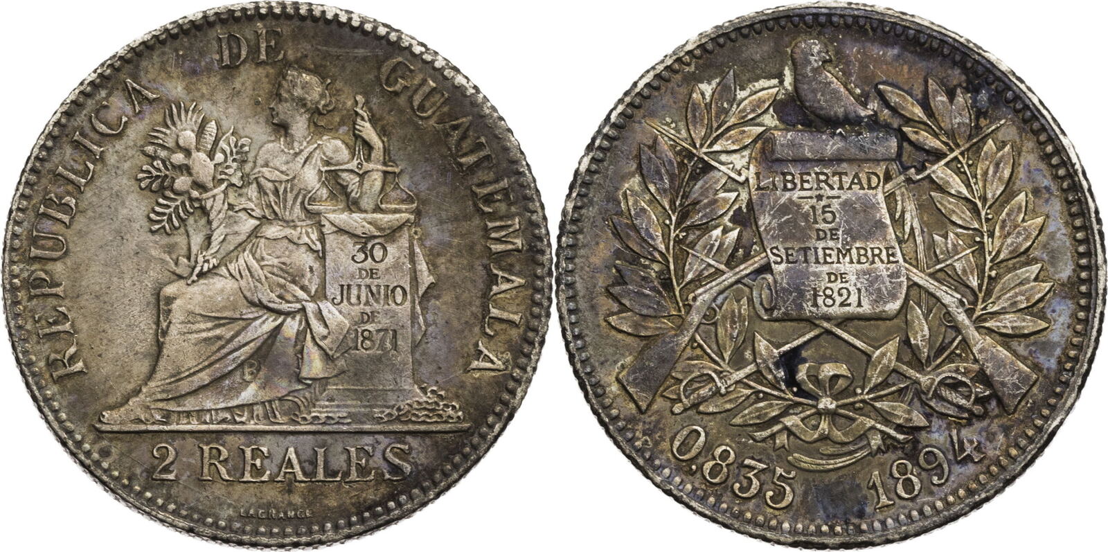 Guatemala 2 Reales 1898 Kursmünze (1894-1899) VF | MA-Shops