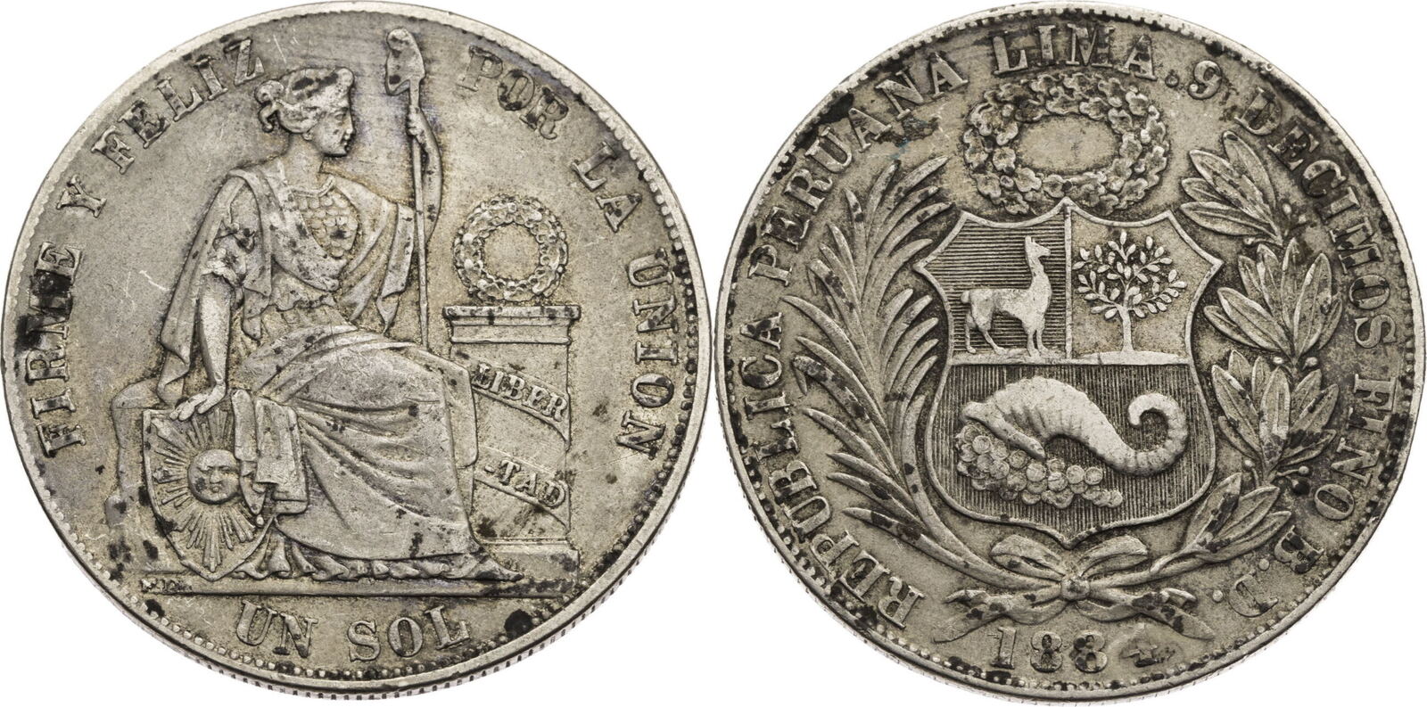 Peru 1 Sol 1884 BD Kursmünze (1864-1916) - Lima VF fleckig | MA-Shops