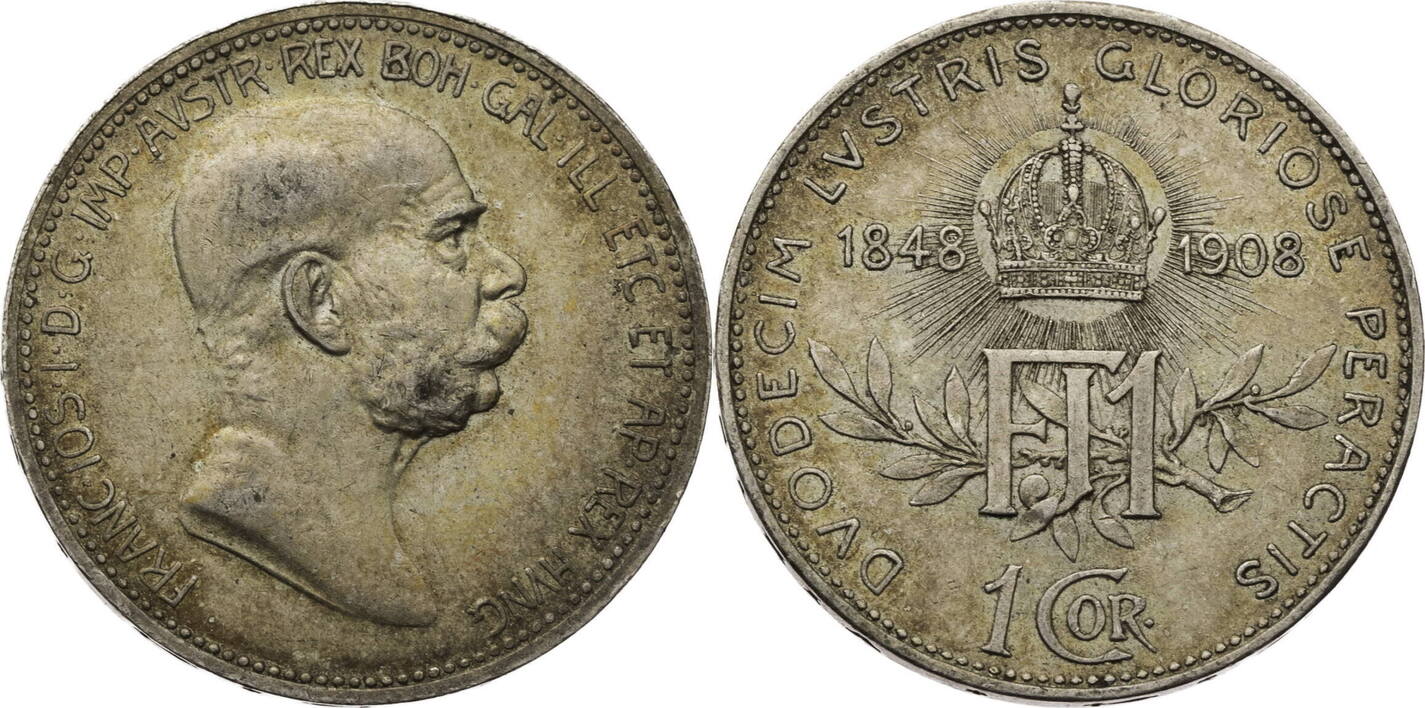 Österreich-Ungarn 1 Corona 1908 Franz Josef I. (1848-1916) - Anlässlich des 60 ...