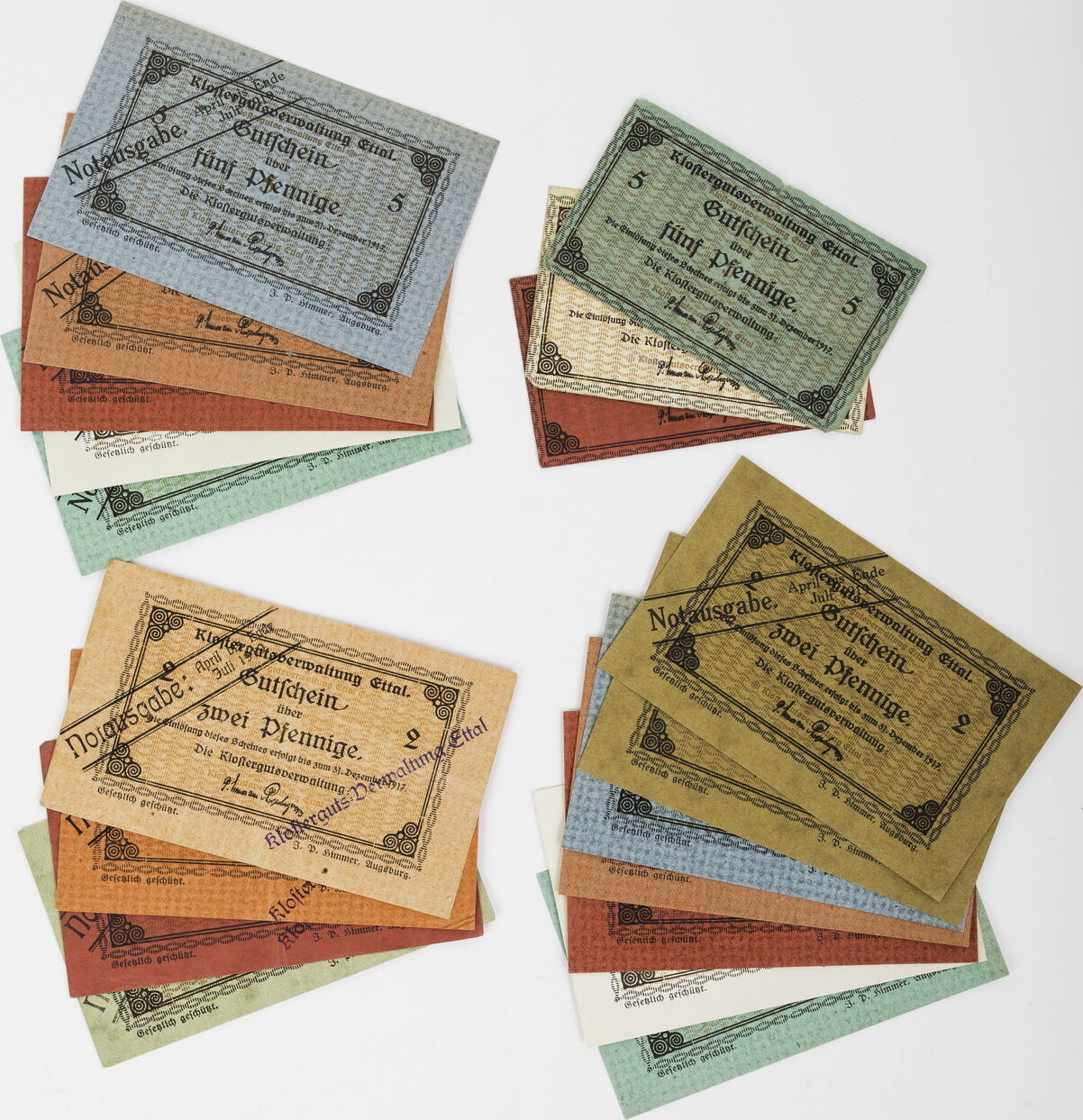 Ettal 3x1, 3x2, 3x5, 3x10, 4x25, 3x50 o.J. (bis 31.12.1917), 19 Lot von ...
