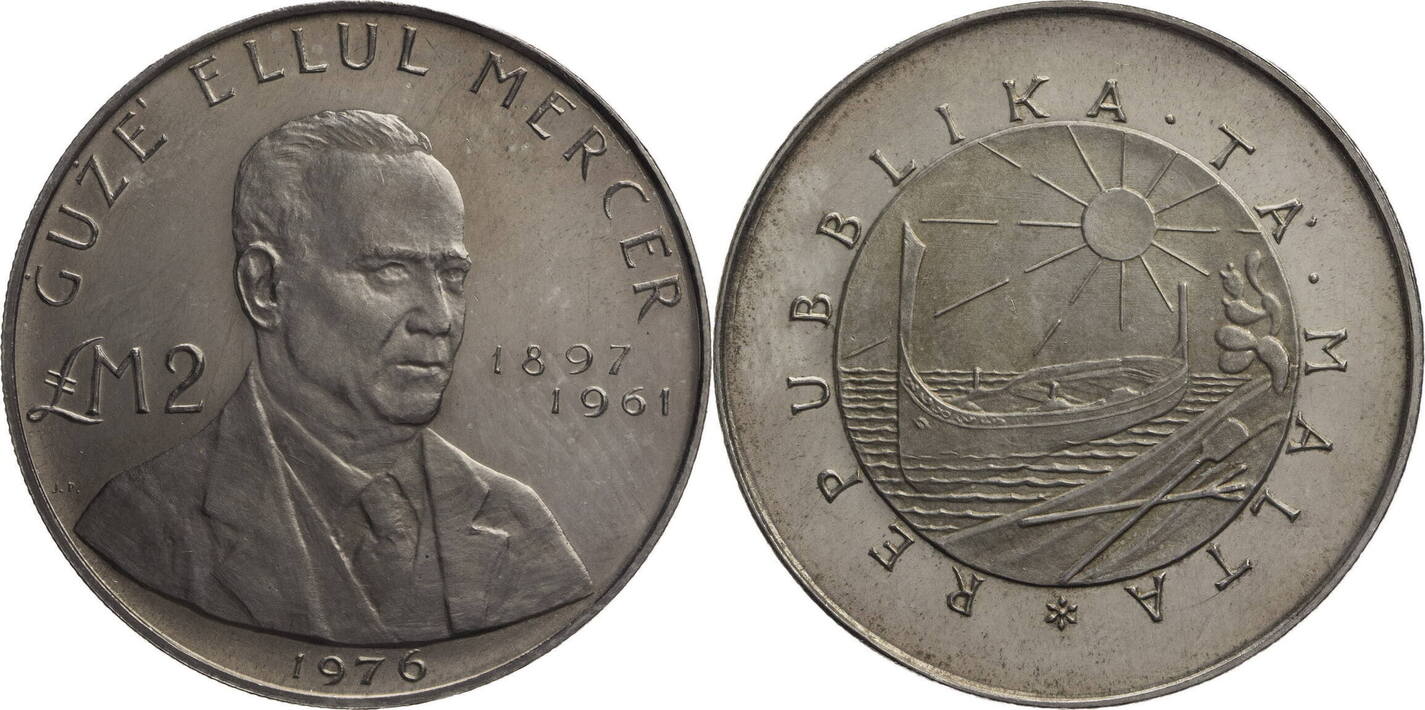 Malta 2 Liri (Maltesische Pfund) 1976 Guze Ellul Mercer VF-EF | MA-Shops