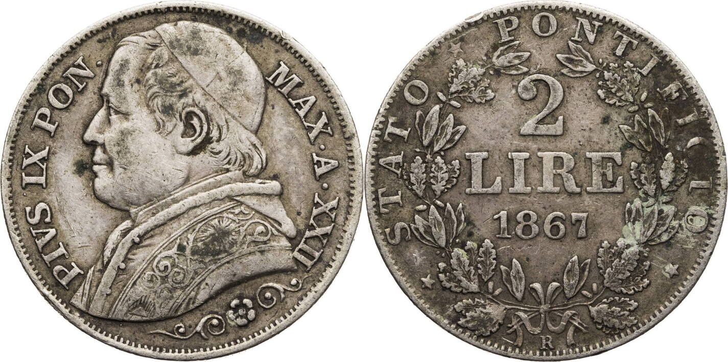 Vatikan 2 Lire 1867 R Pius IX. (1846-1878) VF | MA-Shops