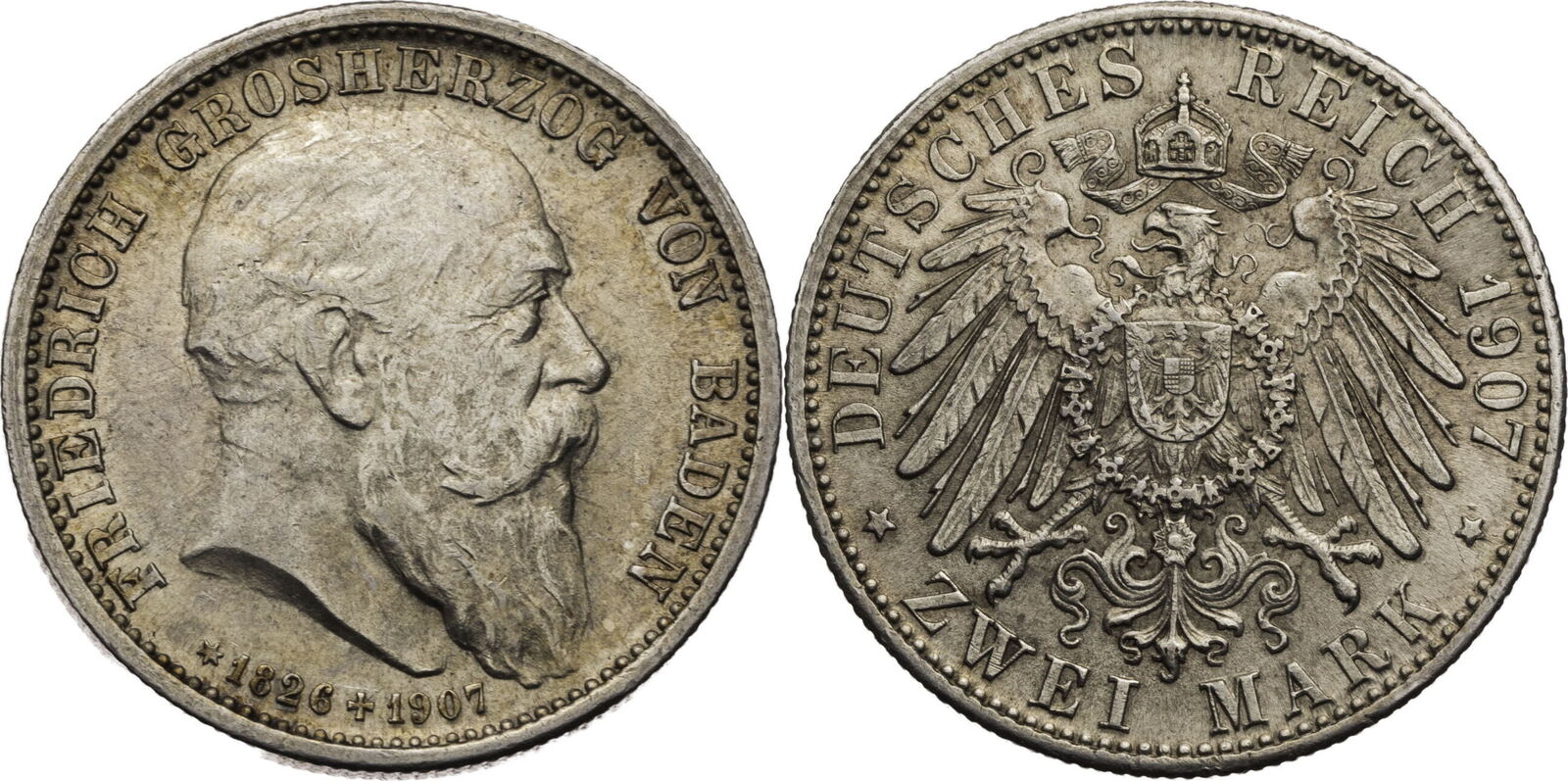 Kaiserreich, Baden 2 Mark 1907 G Friedrich (1856-1907) - Auf seinen Tod ...