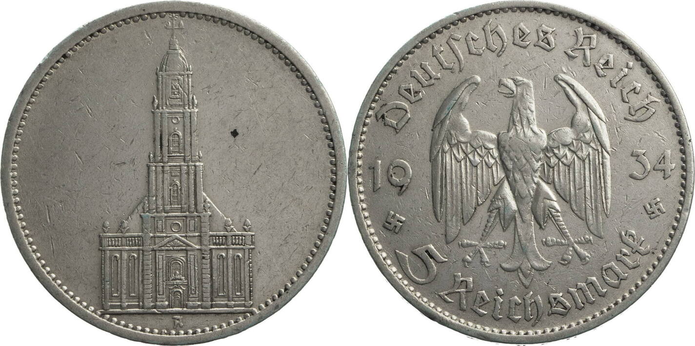 Drittes Reich 5 Reichsmark 1934 A Garnisonkirche o. Datum - Kursmünze ...