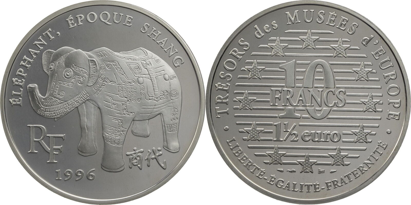 Frankreich, 5. Republik 10 Francs 1996 Shang Dynasty Elephant Proof ...