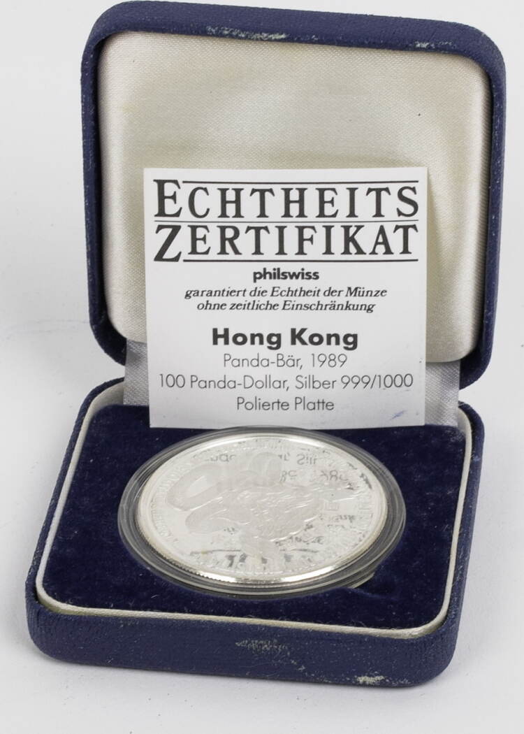 China, Hong Kong 100 Panda Dollar 1989 Elisabeth II. (1952-2022) - 1 Oz ...