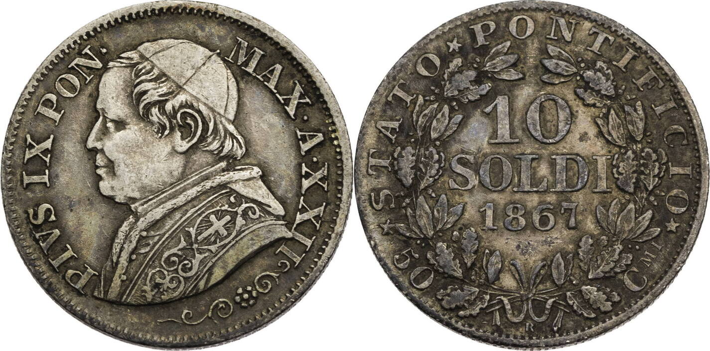 Vatikan 10 Soldi 1867 R Pius IX. (1846-1878) - Kursmünze (1866-1868) VF | MA-Shops