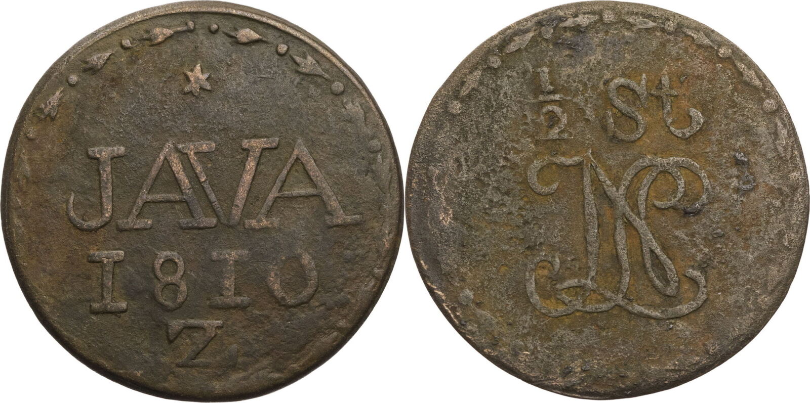 Niederländisch Indien, Java 1/2 Stuiver 1810 Z Louis Napoléon (1806 ...