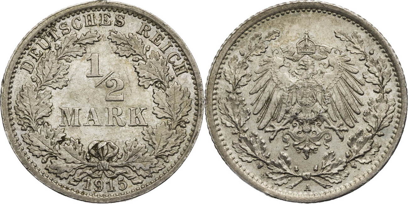 Kaiserreich 1/2 Mark 1915 A Kursmünze (1905-1919) EF | MA-Shops
