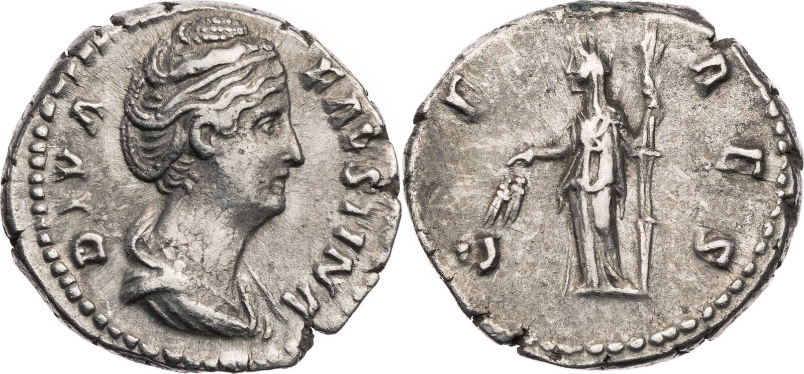 Römische Kaiserzeit Denar 141 n. Chr. Faustina I. maior, Büste / CERES, Ceres mit Ähren und ...