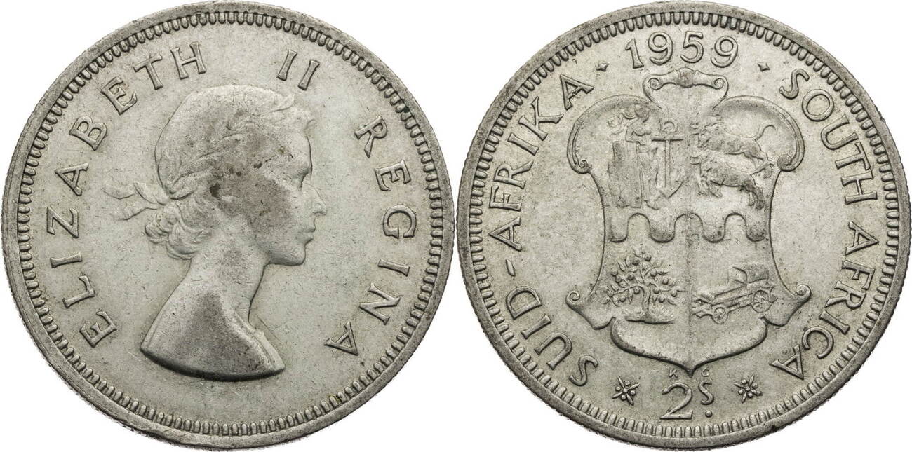 Südafrika 2 Shillings 1959 Elizabeth II (1952-2022) - Kursmünze (1953 ...