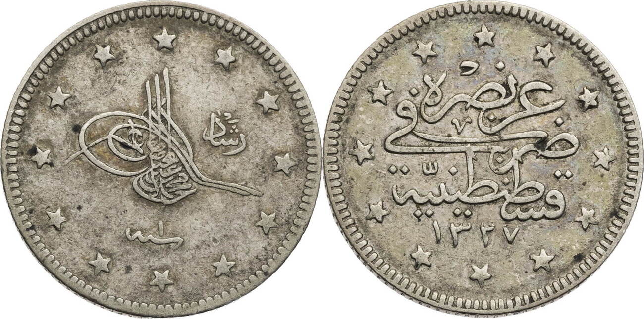 Osmanisches Reich 2 Kurus 1909 (1327/1 AH) Muhammad V. (1909-1918) - Kursmünze (1909-1914) VF ...