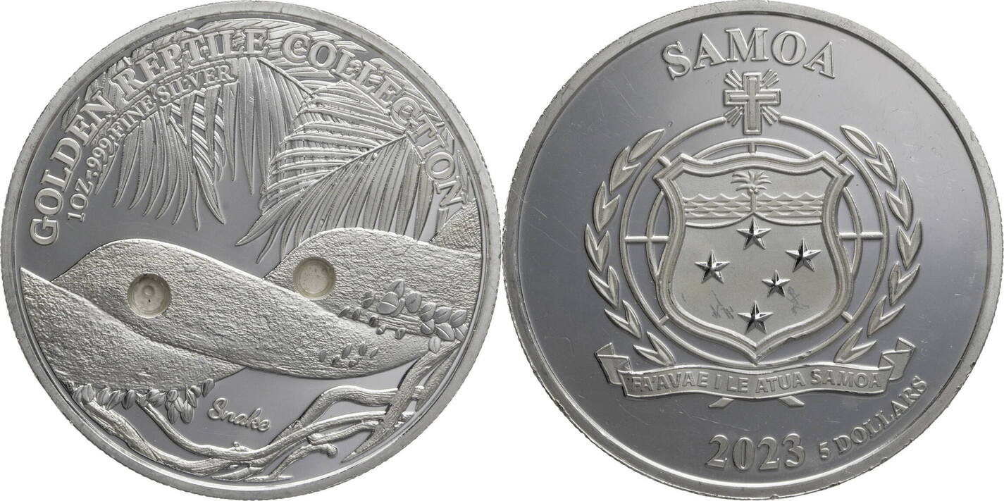Samoa 5 Dollars 2023 Golden Age of Reptiles - Snake EF keine Steine ...