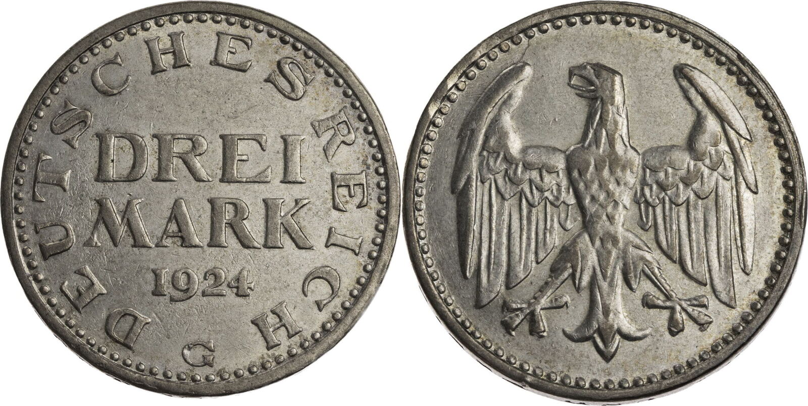 Weimarer Republik 3 Mark 1924 G Kursmünze (1924-1925) VF | MA-Shops