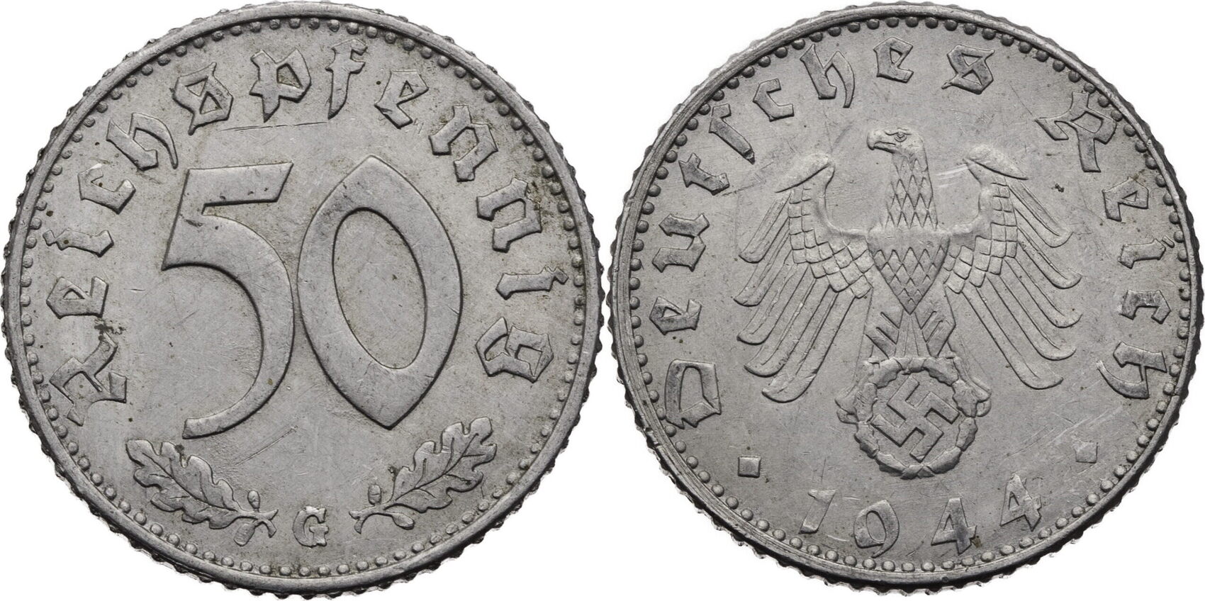Drittes Reich 50 Reichspfennig 1944 G Kursmünze (1939-1944) VF | MA-Shops