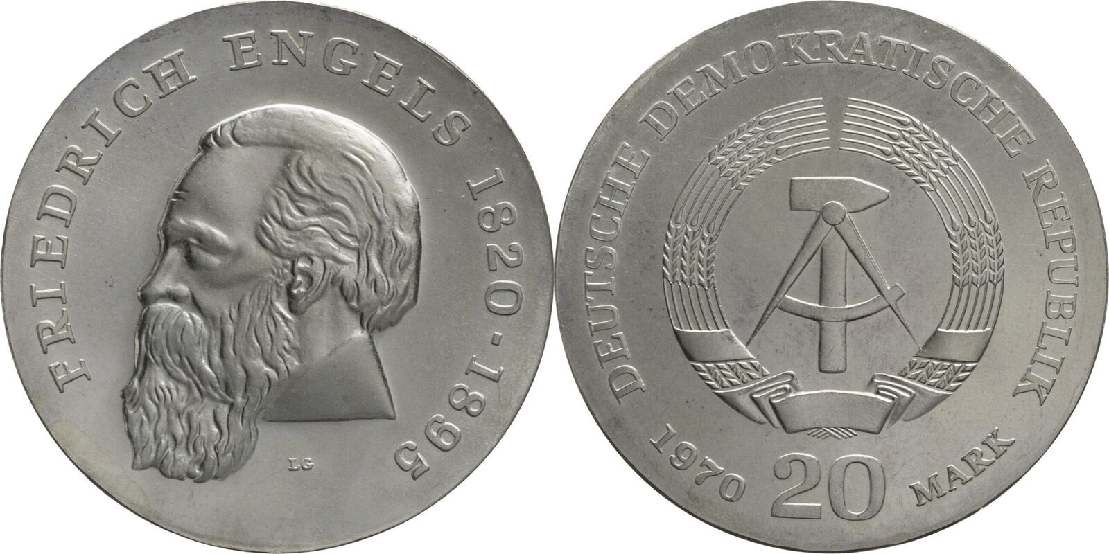 DDR 20 Mark 1970 (A) 150th Anniversary of Birth of Friedrich Engels EF ...