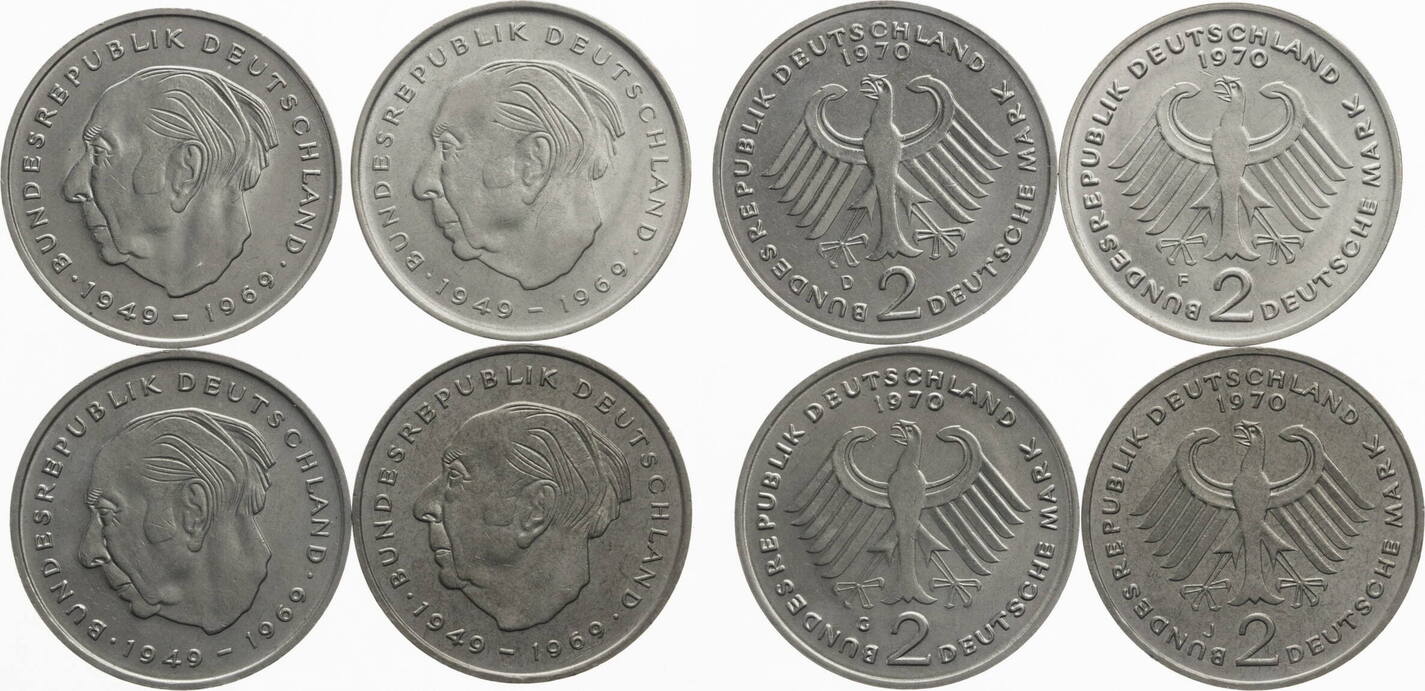 Bundesrepublik Deutschland 4 x 2 DM 1970 DFGJ Theodor Heuss - Kursmünze ...