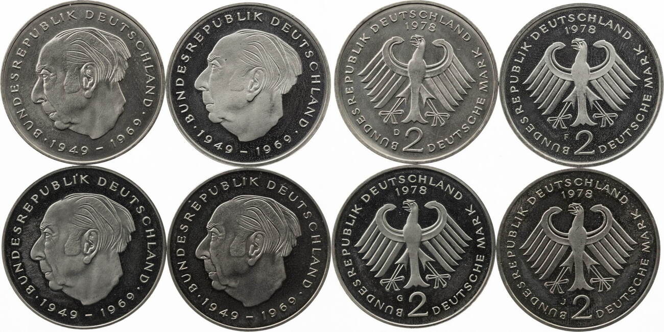 Bundesrepublik Deutschland 4 x 2 DM 1978 DFGJ 2 D-Mark Kursmünzen ...