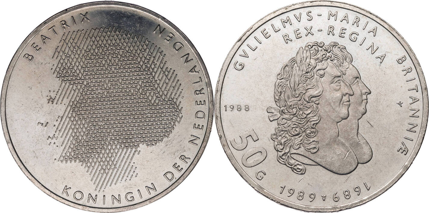 Niederlande 50 Gulden 1988 300 Jahre König Wilhelm und Mary VF-EF | MA ...