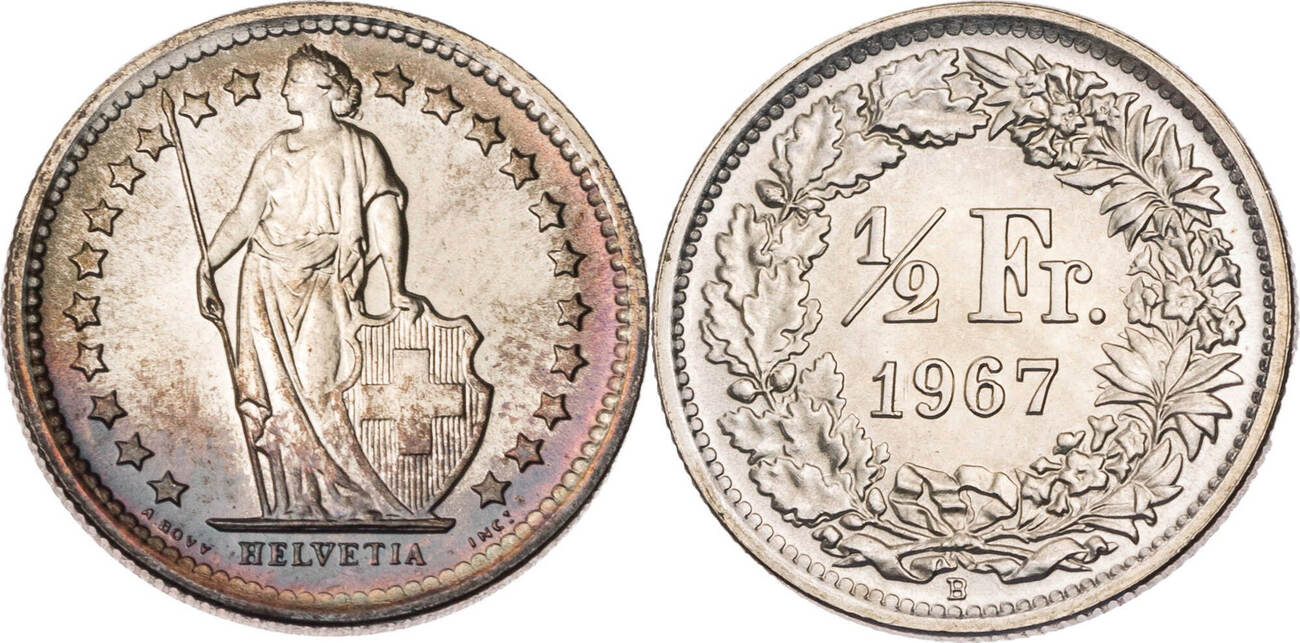 Schweiz ½ Franken 1967 B Helvetia - Kursmünze (1875-1967) UNC | MA-Shops