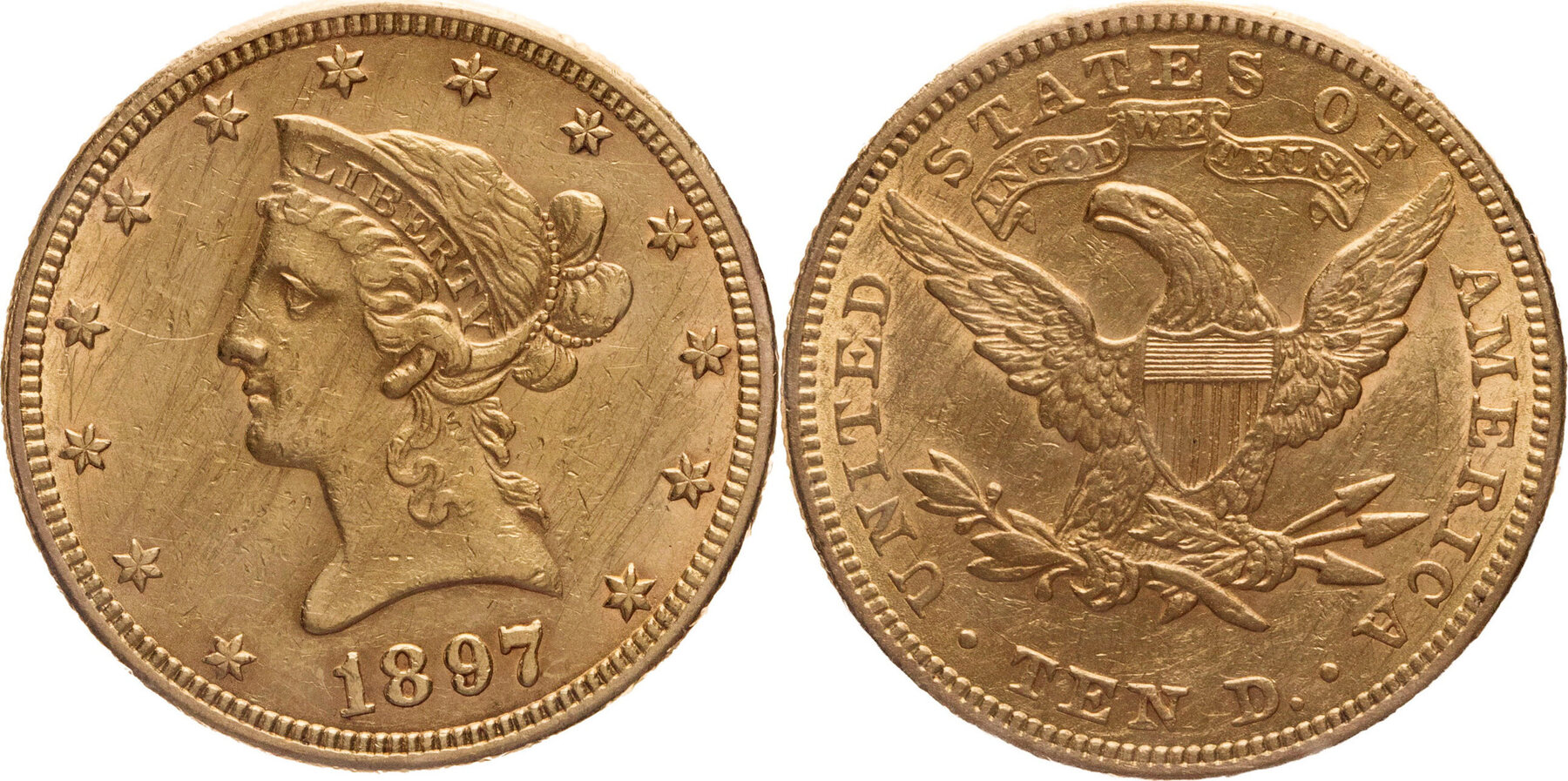 USA 10 Dollars 1897 Coronet Head - Eagle VF Kratzer | MA-Shops