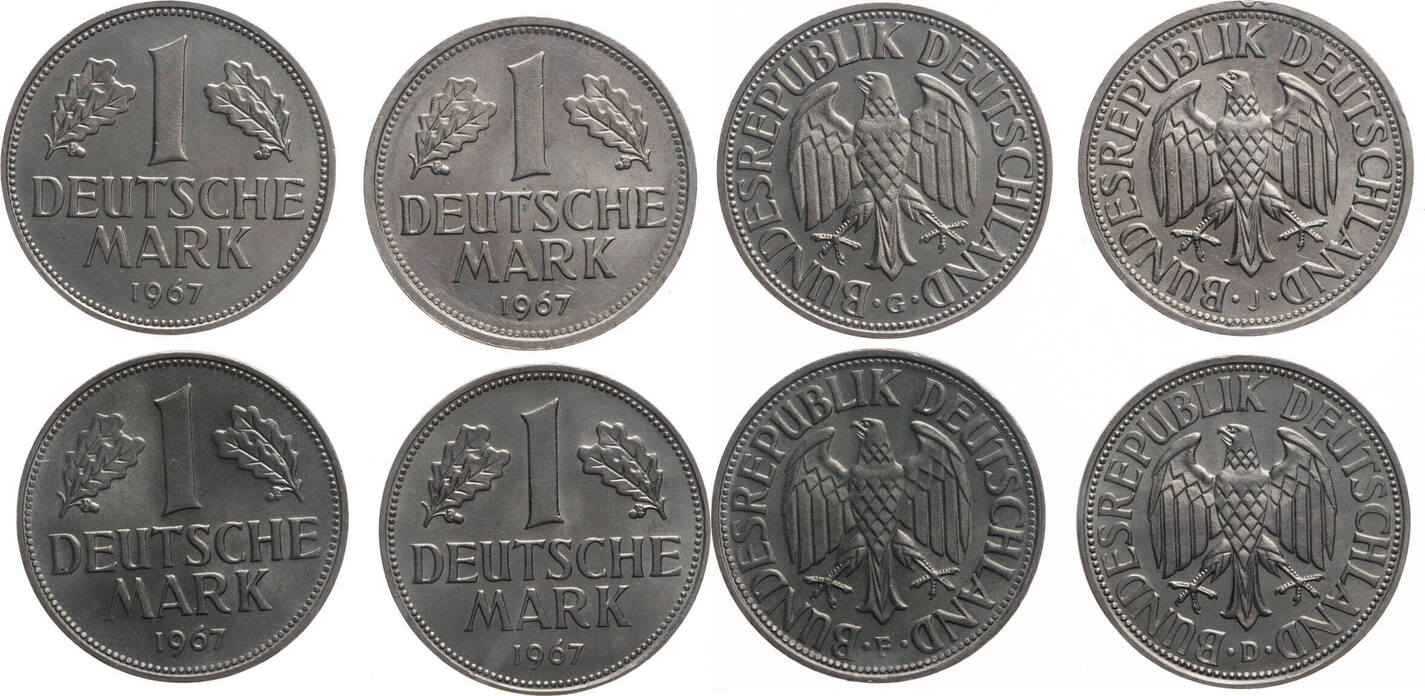 Deutschland 1967 DFGJ 4 x 1 DM Kursmünze - kompletter Jahrgang EF | MA ...