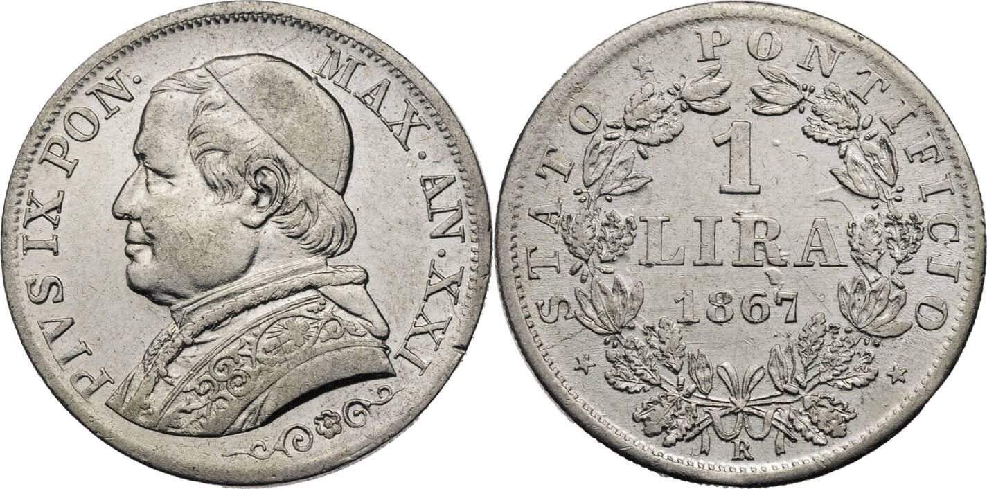 Vatikan 1 Lira 1867 R Pius IX. (1846-1878) VF | MA-Shops