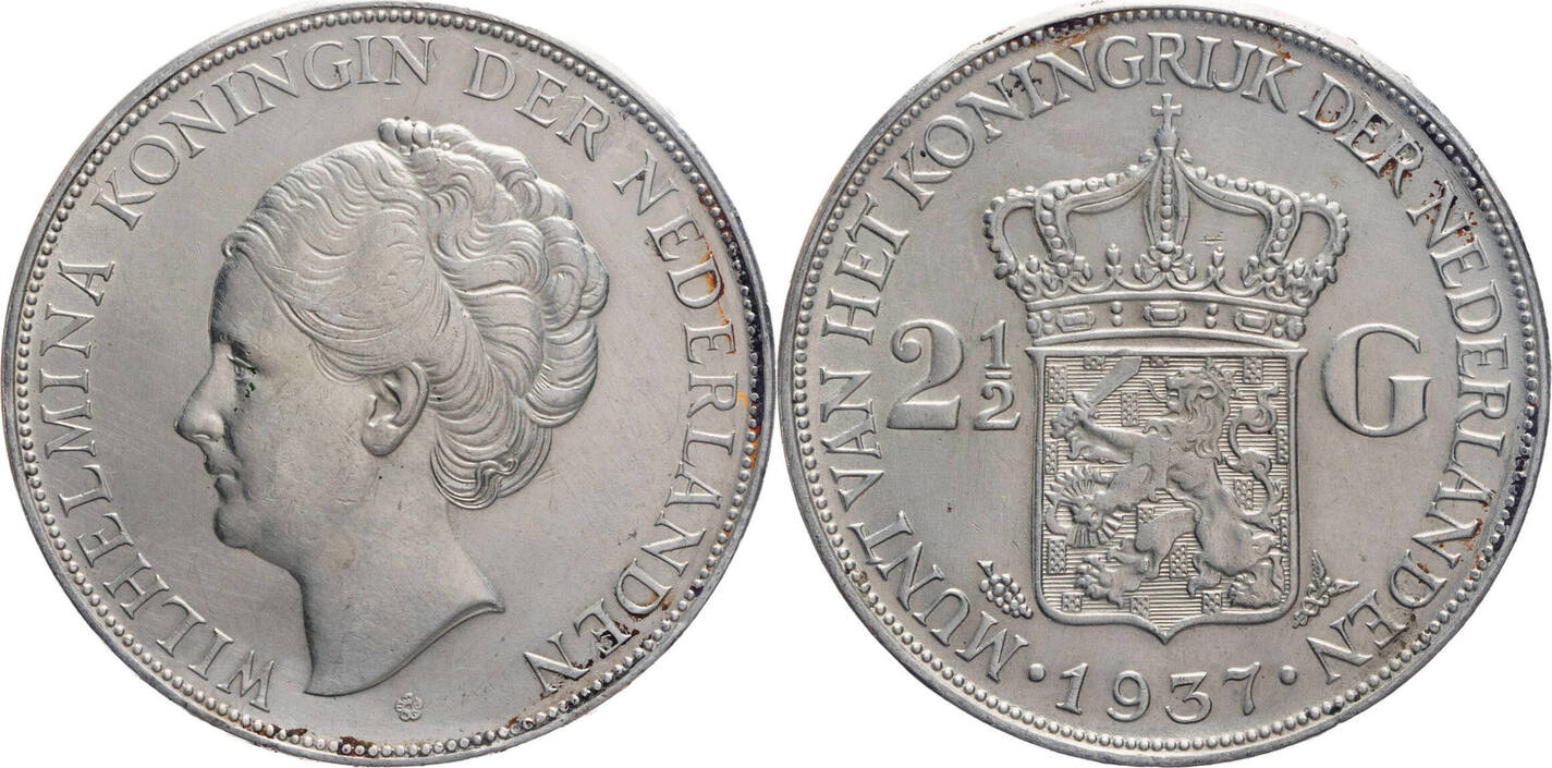 Niederlande 2½ Gulden 1937 Wilhelmina (1890-1948) - Kursmünze (1929 ...