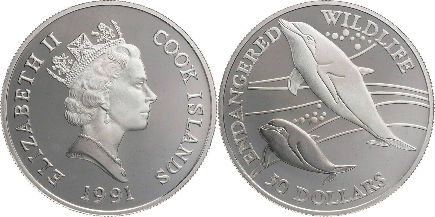 Cook Islands 50 Dollars 1991 Heaviside's Dolphin - endangered Wildlife ...