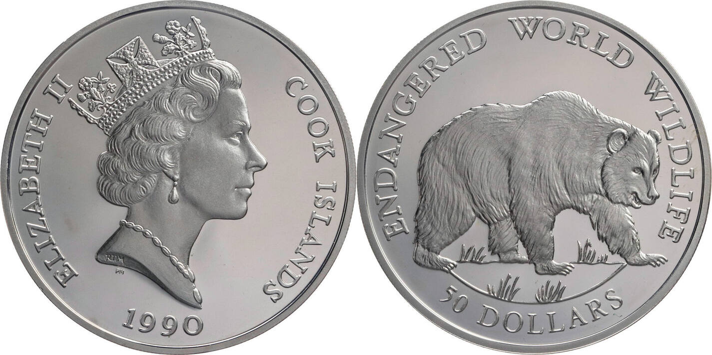 Cook Islands 50 Dollars 1990 Endangered World Wildlife Proof (gekapselt ...