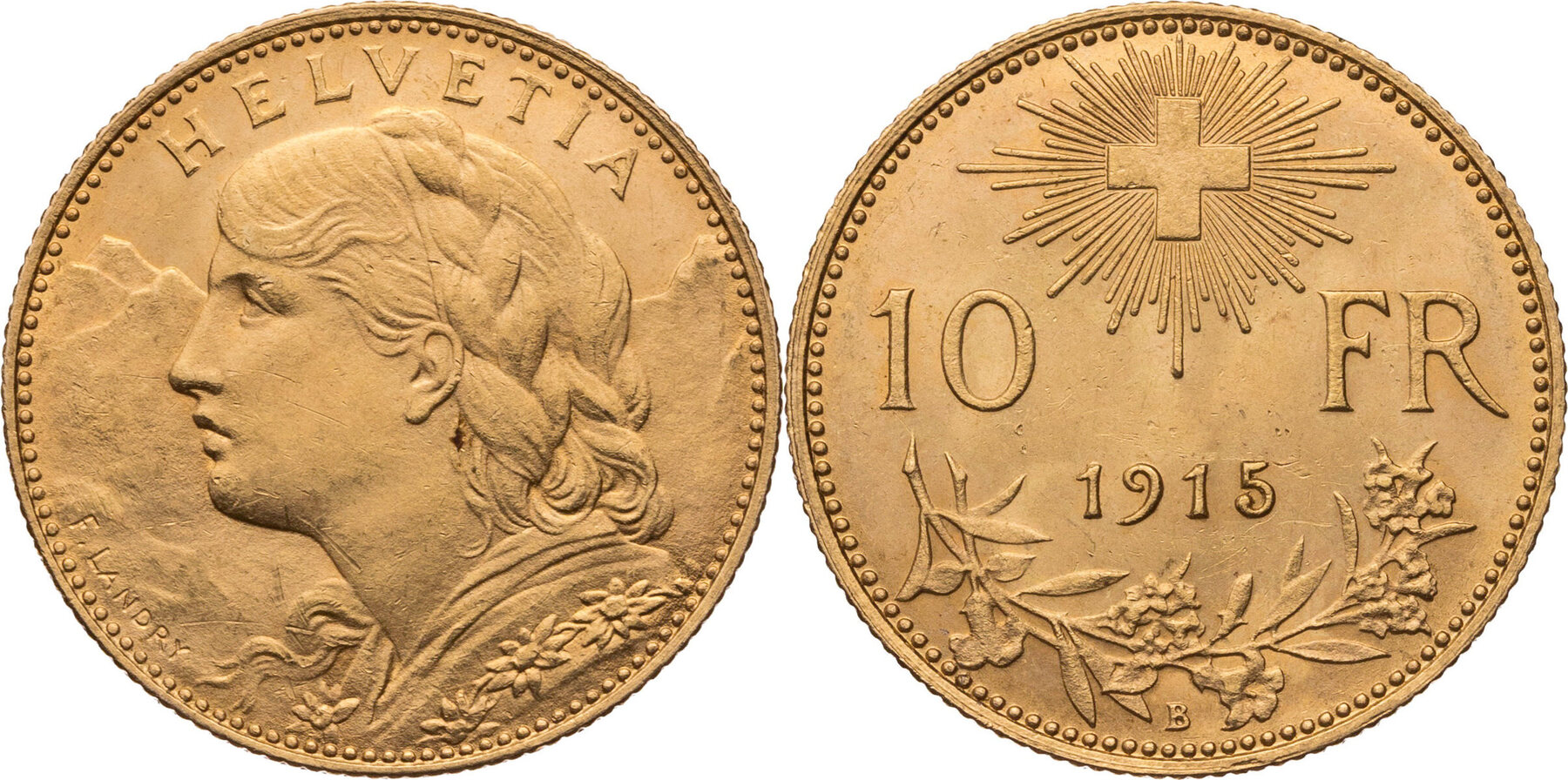 Schweiz 10 Franken 1915 B Vreneli - Kursmünze (1911-1922) VF-EF | MA-Shops