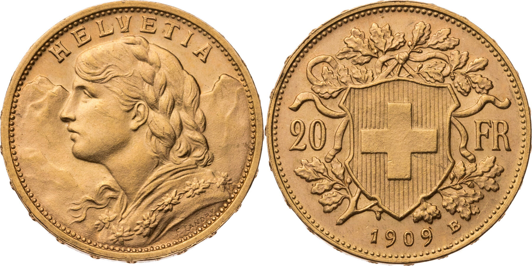 Schweiz 20 Franken 1909 B Vreneli - Kursmünze (1897-1949) EF | MA-Shops