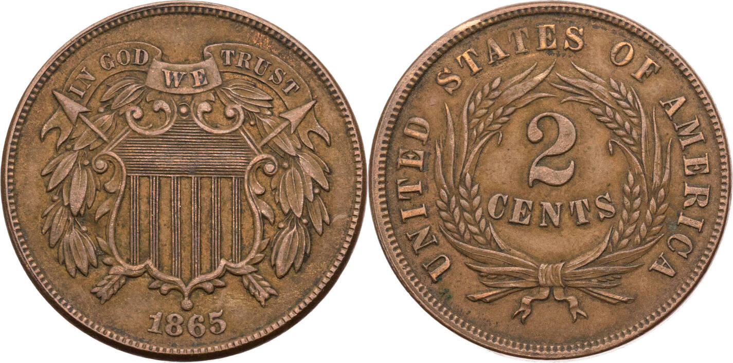 USA 2 Cents 1865 Union Shield - Kursmünze (1864-1873) VF | MA-Shops