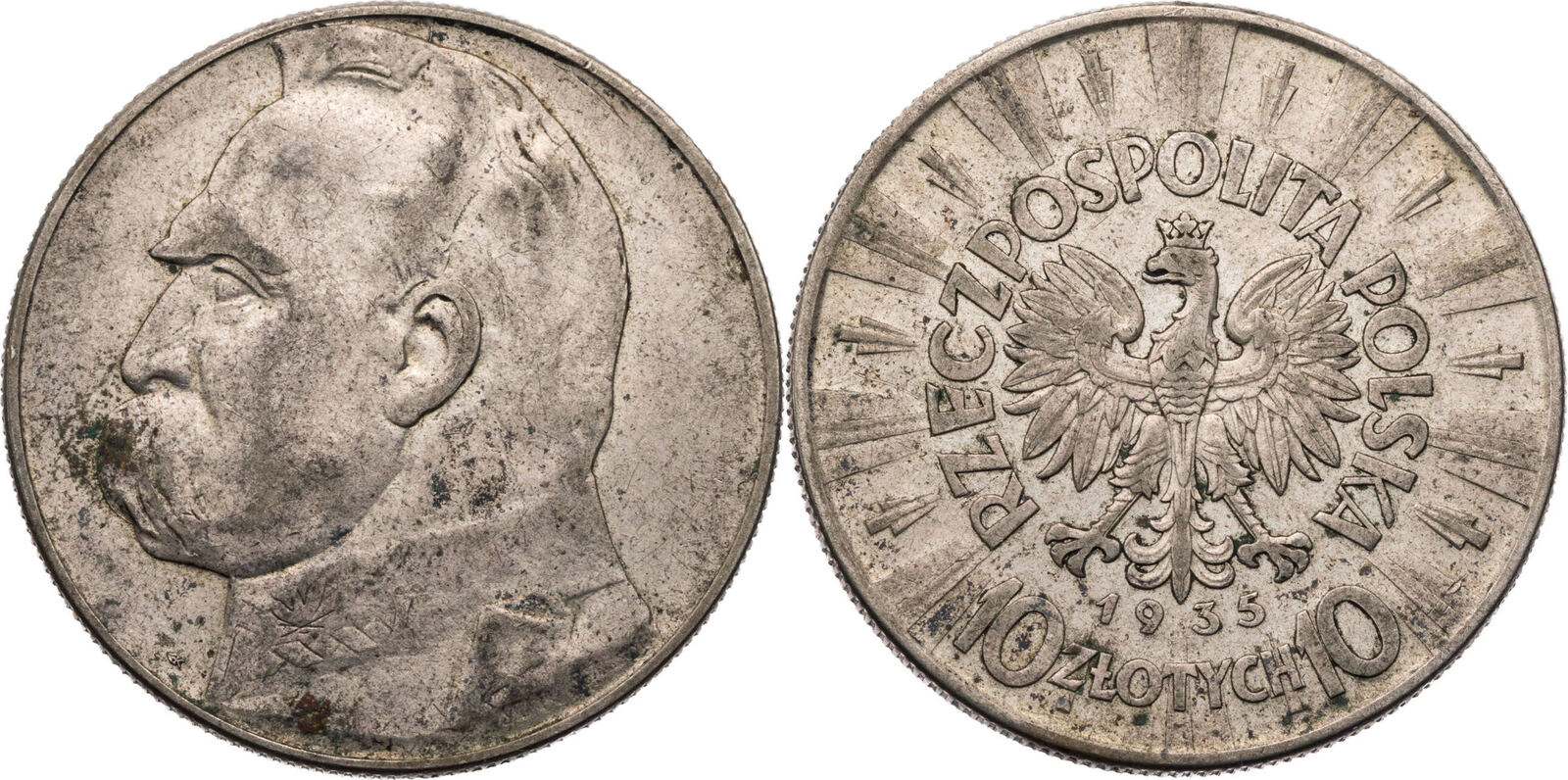 Polen 10 Zlotych 1935 Józef Piłsudski - Kursmünze (1934-1939) VF | MA-Shops