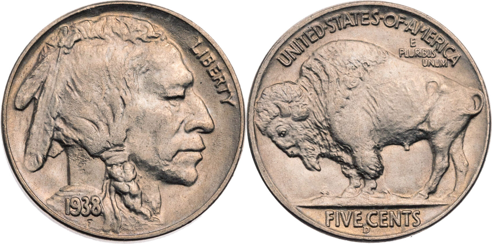 USA 5 Cents 1938 D Buffalo Nickel - Kursmünze (1913-1938) UNC- | MA-Shops