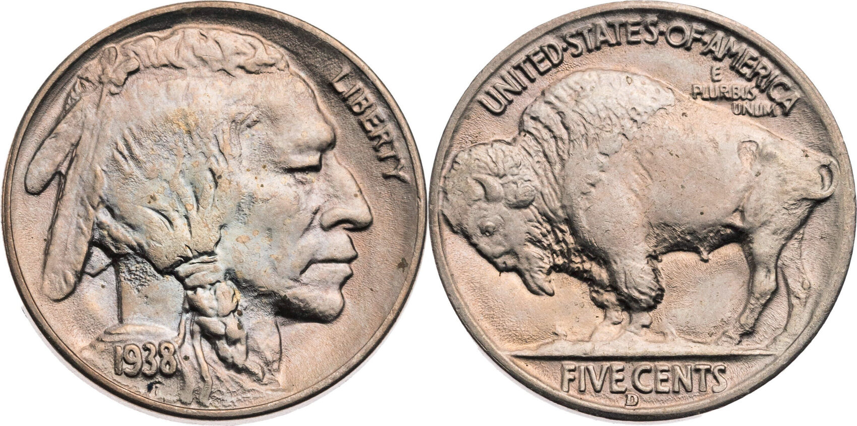 USA 5 Cents 1938 D Buffalo Nickel - Kursmünze (1913-1938) UNC- | MA-Shops