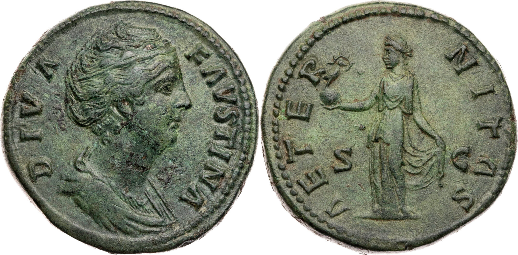 Römische Kaiserzeit Sesterz nach 141 n. Chr. Diva Faustina I., Büste / AETERNITAS, Aeternitas ...