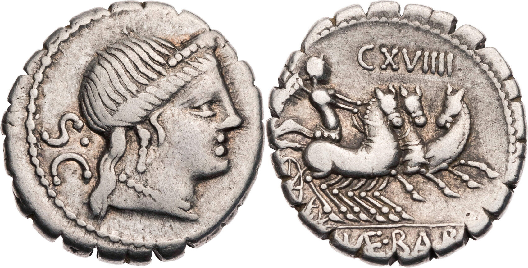 Römische Republik Denar (Serratus) 79 v. Chr. C. Naevius Balbus, Kopf ...